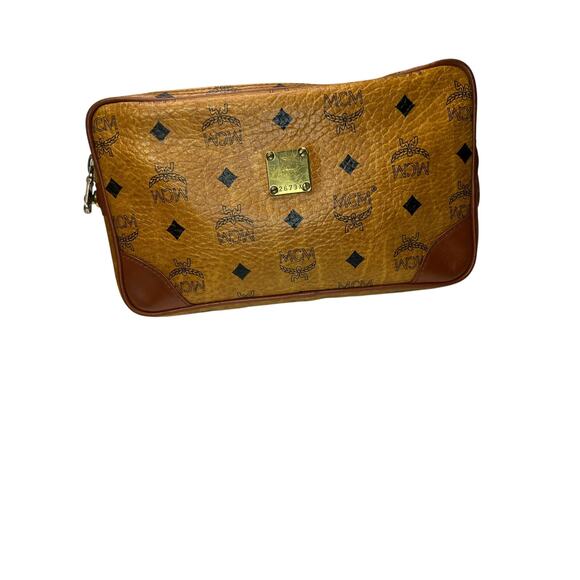 MCM | Bags | Mcm Leather Tan And Black Zip Carry Pouch | Poshmark